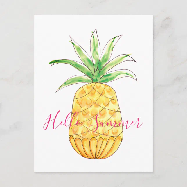 Tropical Pineapple Watercolor Summer Postcard | Zazzle