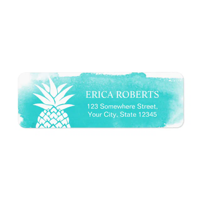 Tropical Pineapple Watercolor Turquoise Hawaiian Label | Zazzle