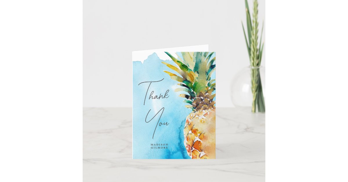 Tropical Pineapple Watercolor Wedding Bridal Thank You Card | Zazzle