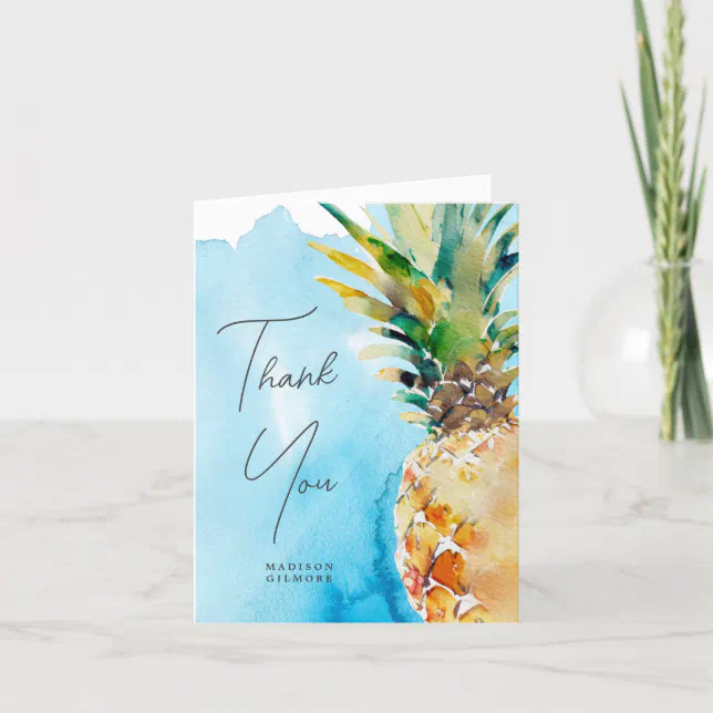 Tropical Pineapple Watercolor Wedding Bridal Thank You Card | Zazzle