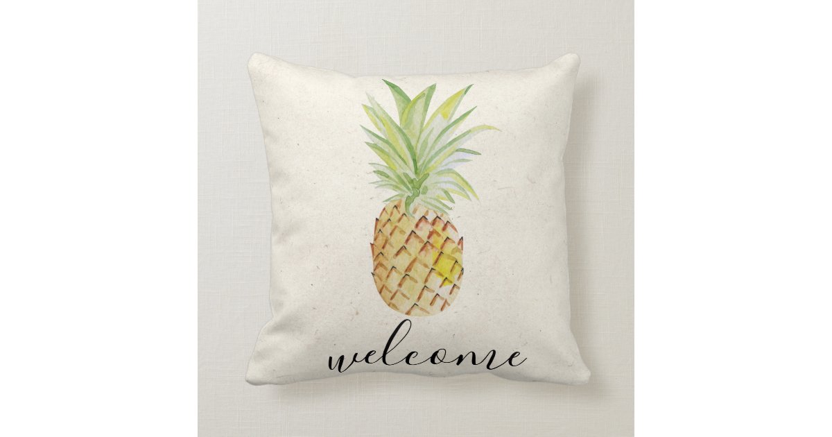 Tropical Pineapple Watercolor Welcome Throw Pillow | Zazzle.com