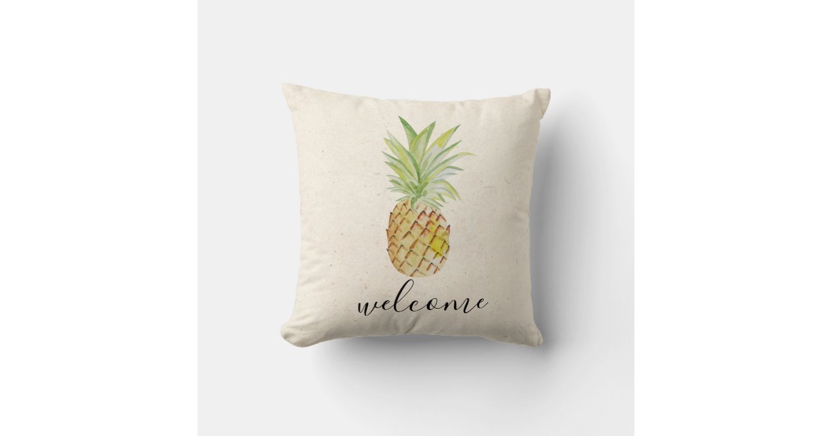 Tropical Pineapple Watercolor Welcome Throw Pillow | Zazzle