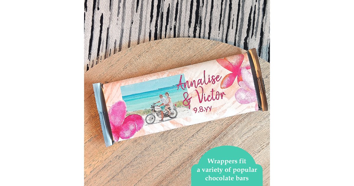 Tropical Pink Custom Wedding Candy Bar Wrapper | Zazzle