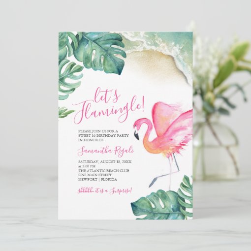 Tropical Pink Flamingo 16th Birthday Party Invitation | Zazzle