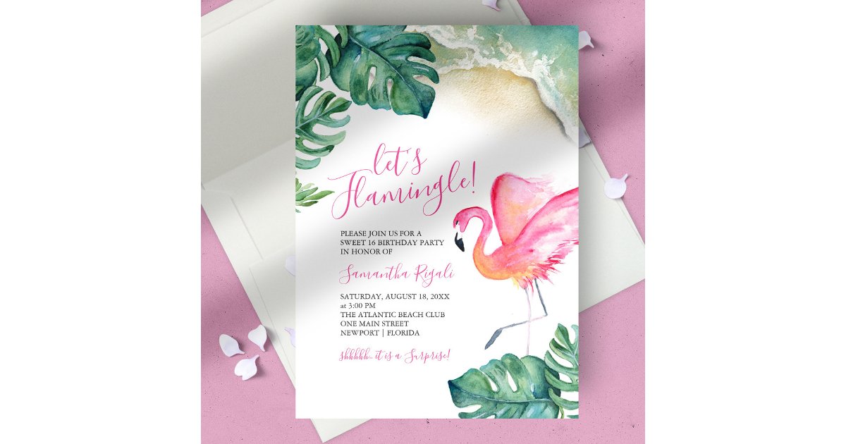 Tropical Pink Flamingo 16th Birthday Party Invitation | Zazzle