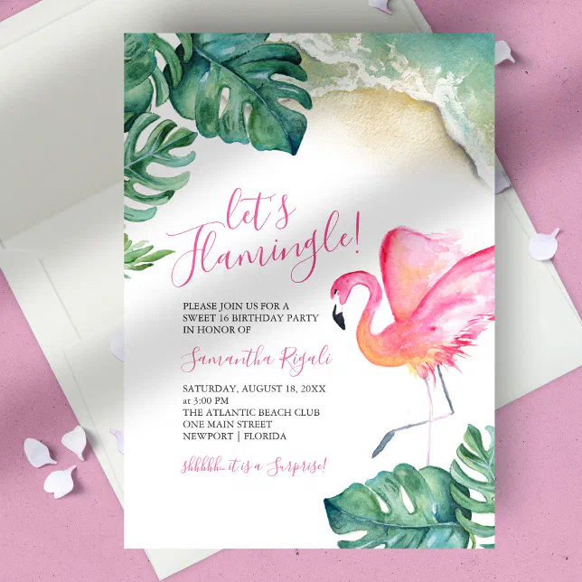 Tropical Pink Flamingo 16th Birthday Party Invitation | Zazzle
