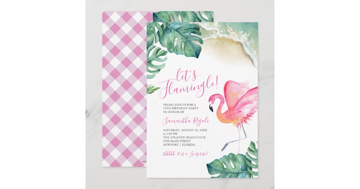 Tropical Pink Flamingo 50th Birthday Party Invitation | Zazzle
