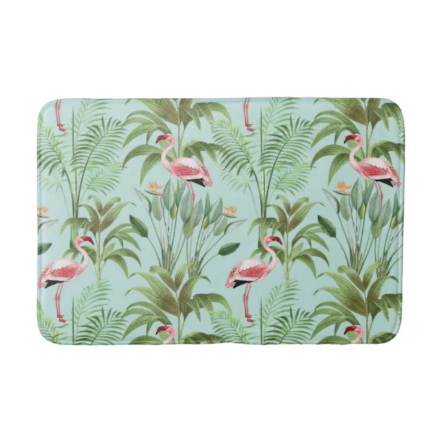Tropical Pink Flamingo Bath Mat | Zazzle