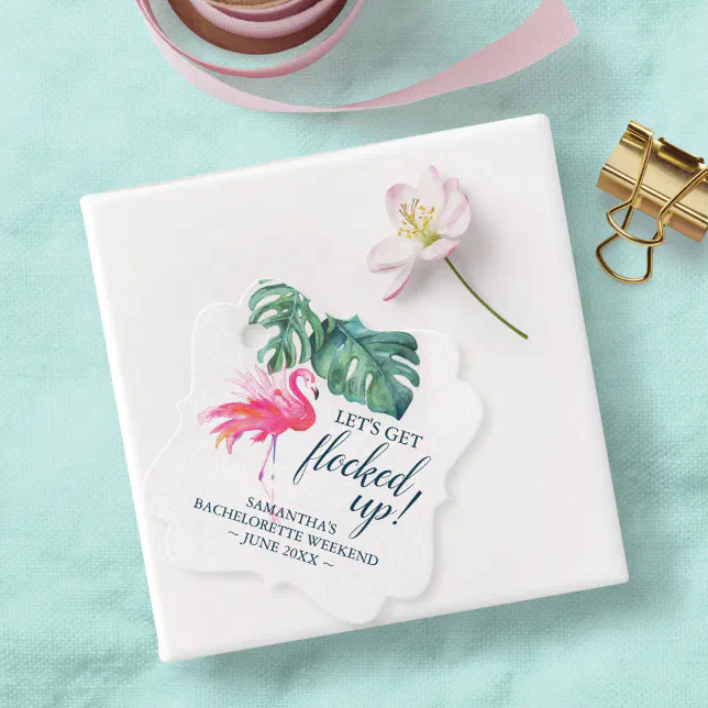Tropical Pink Flamingo Beach Watercolor Favor Tags | Zazzle