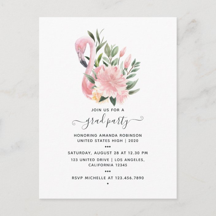 Tropical Pink Flamingo Graduation Party Invitation Postcard | Zazzle.com