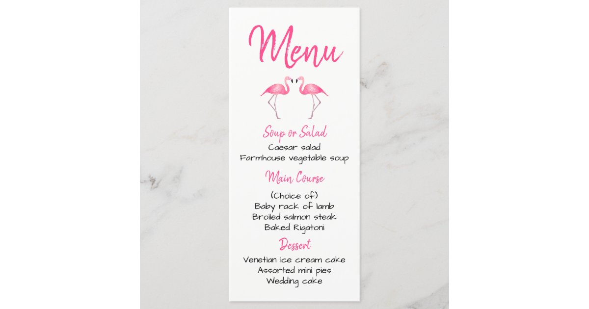 Tropical Pink Flamingo Menu Wedding Bridal Shower | Zazzle