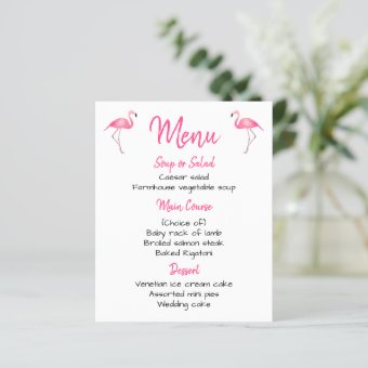Tropical Pink Flamingo Menu Wedding Bridal Shower | Zazzle