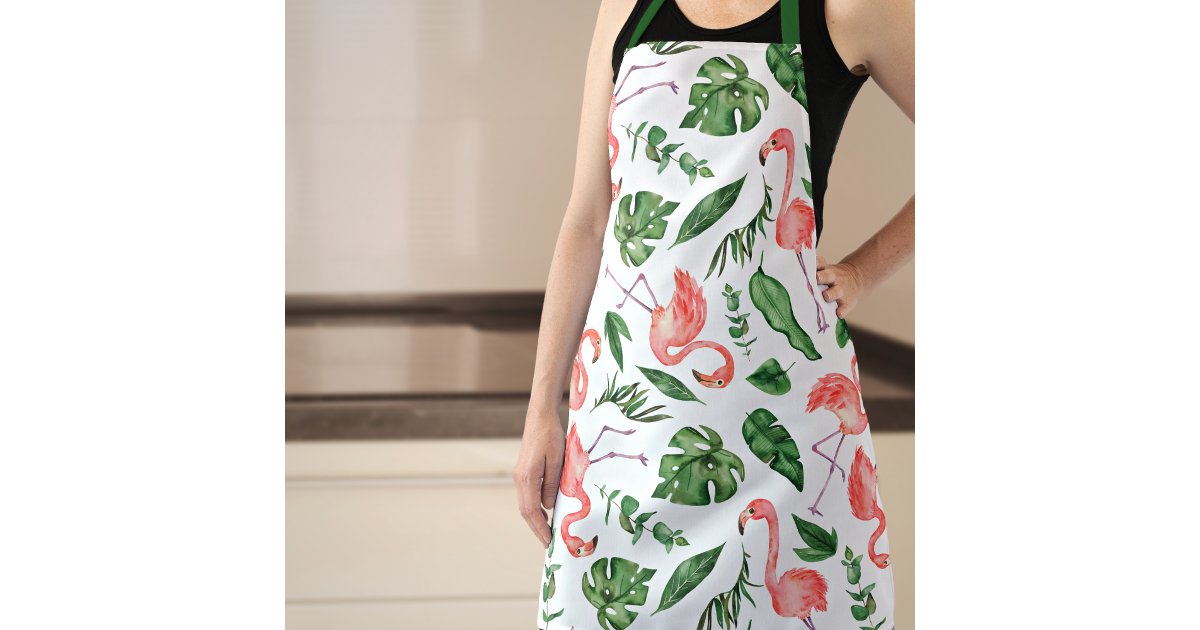Tropical Pink Flamingo Pattern Kitchen Apron | Zazzle