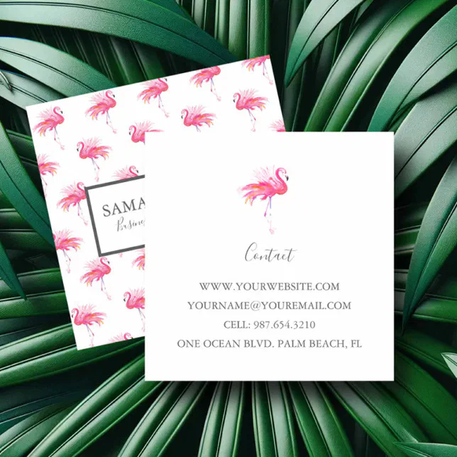 Tropical Pink Flamingo Pattern Square Business Card | Zazzle