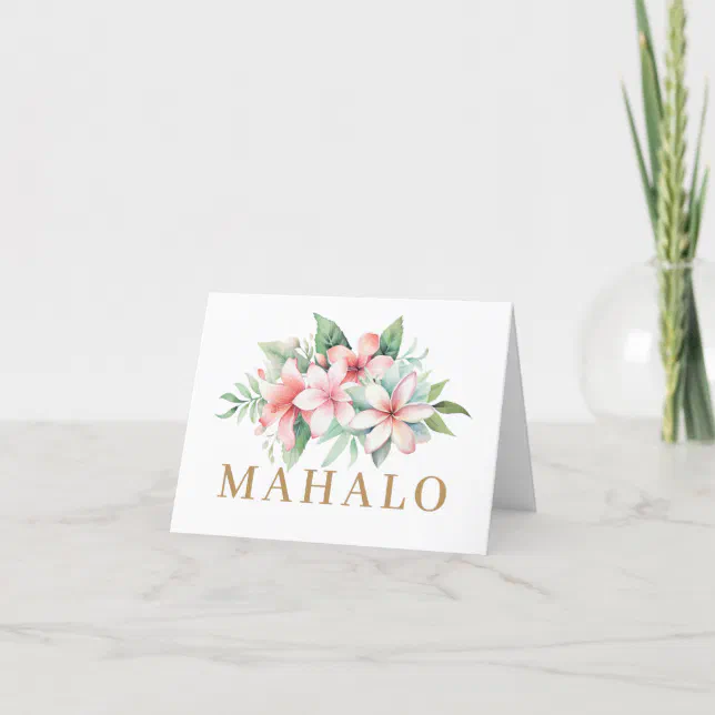 Tropical Pink Floral Mahalo Thank You Card | Zazzle