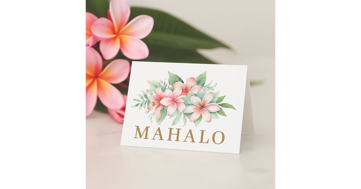 Tropical Pink Floral Mahalo Thank You Card | Zazzle