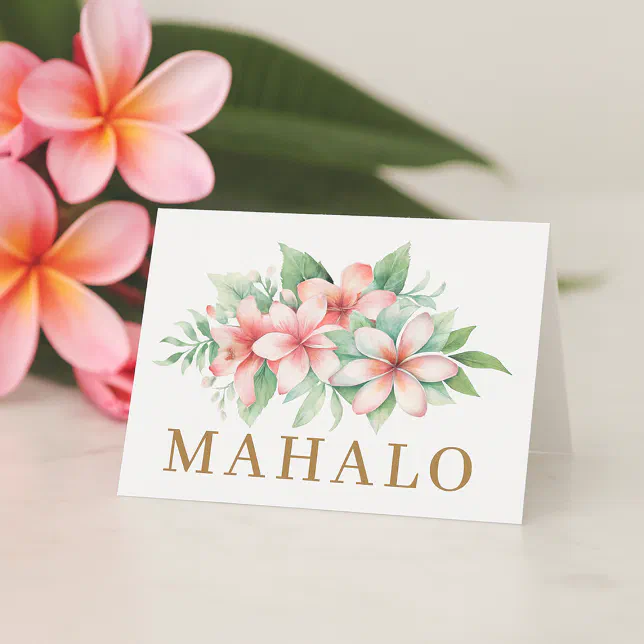 Tropical Pink Floral Mahalo Thank You Card | Zazzle