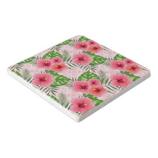 Tropical Pink Flowers Trivet | Zazzle