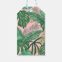 Tropical Pink Greenery Script Wedding Thank You Gift Tags | Zazzle