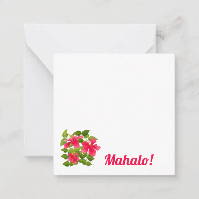 Tropical Pink Hawaiian Hibiscus Mahalo Personalize Note Card | Zazzle