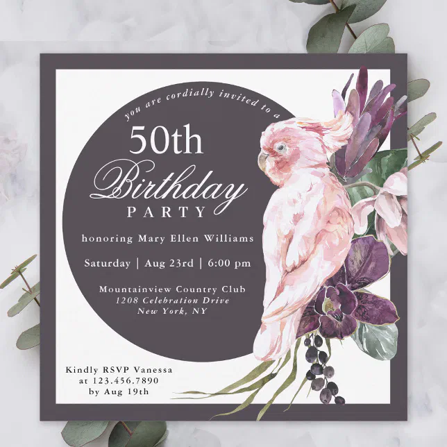Tropical Pink Parrot Floral 60th Birthday Invitation | Zazzle