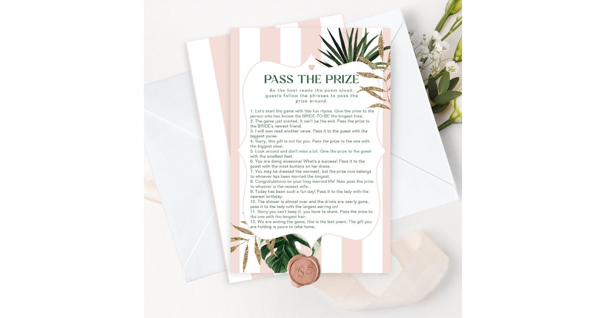 Tropical pink pass the prize bridal shower game | Zazzle