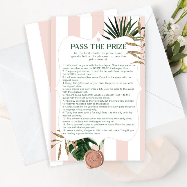 Tropical pink pass the prize bridal shower game | Zazzle