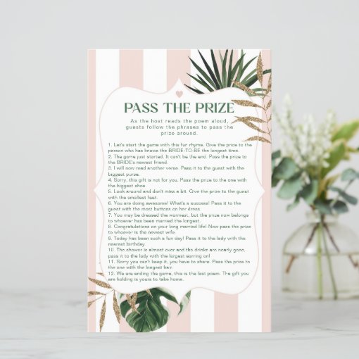 Tropical pink pass the prize bridal shower game | Zazzle