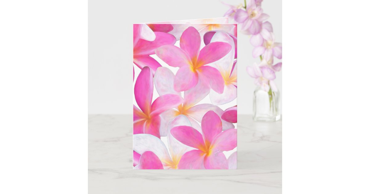 Tropical Pink Plumeria Flower Hawaii Floral Card | Zazzle