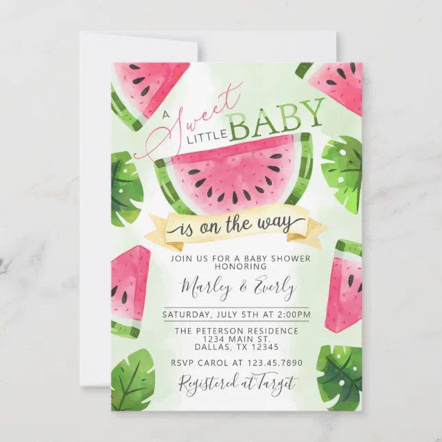 Tropical Pink Watermelon Baby Shower Invitation | Zazzle