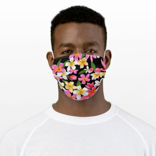 Tropical Pink White Yellow Floral Adult Cloth Face Mask | Zazzle