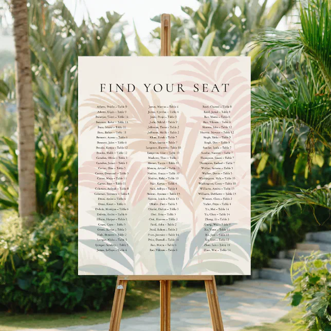 Tropical Plants Palm Tree Wedding Seating Chart Foam Board | Zazzle