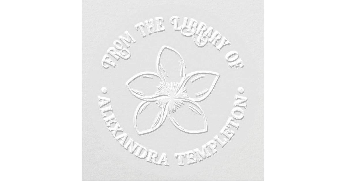 Tropical Plumeria Flower Library Book Name Embosser | Zazzle