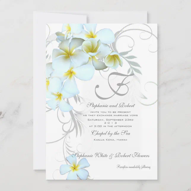 Tropical Plumeria Monogram Wedding Invitations | Zazzle