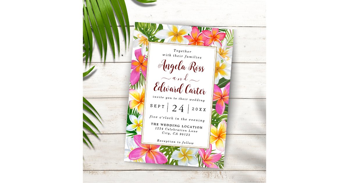 Tropical Plumeria Temple Tree Wedding Invitation | Zazzle