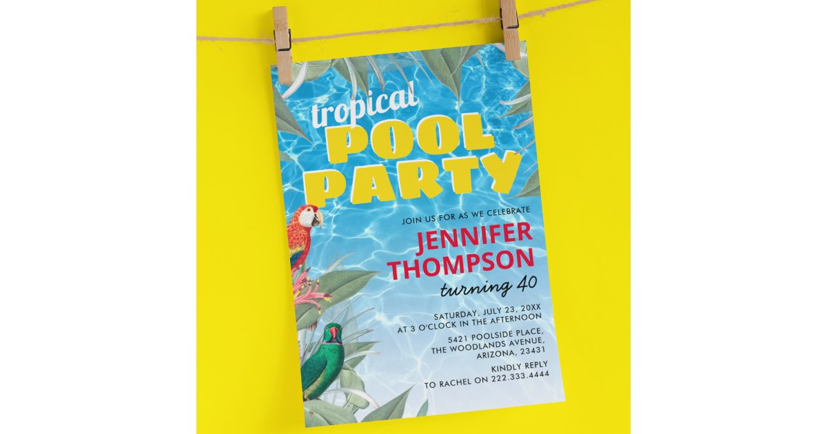 Tropical Pool Birthday Party Invitation | Zazzle
