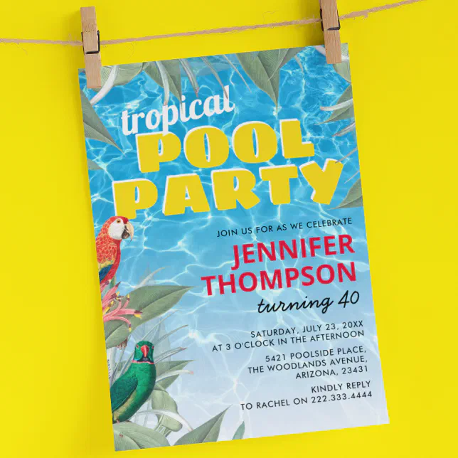 Tropical Pool Birthday Party Invitation | Zazzle