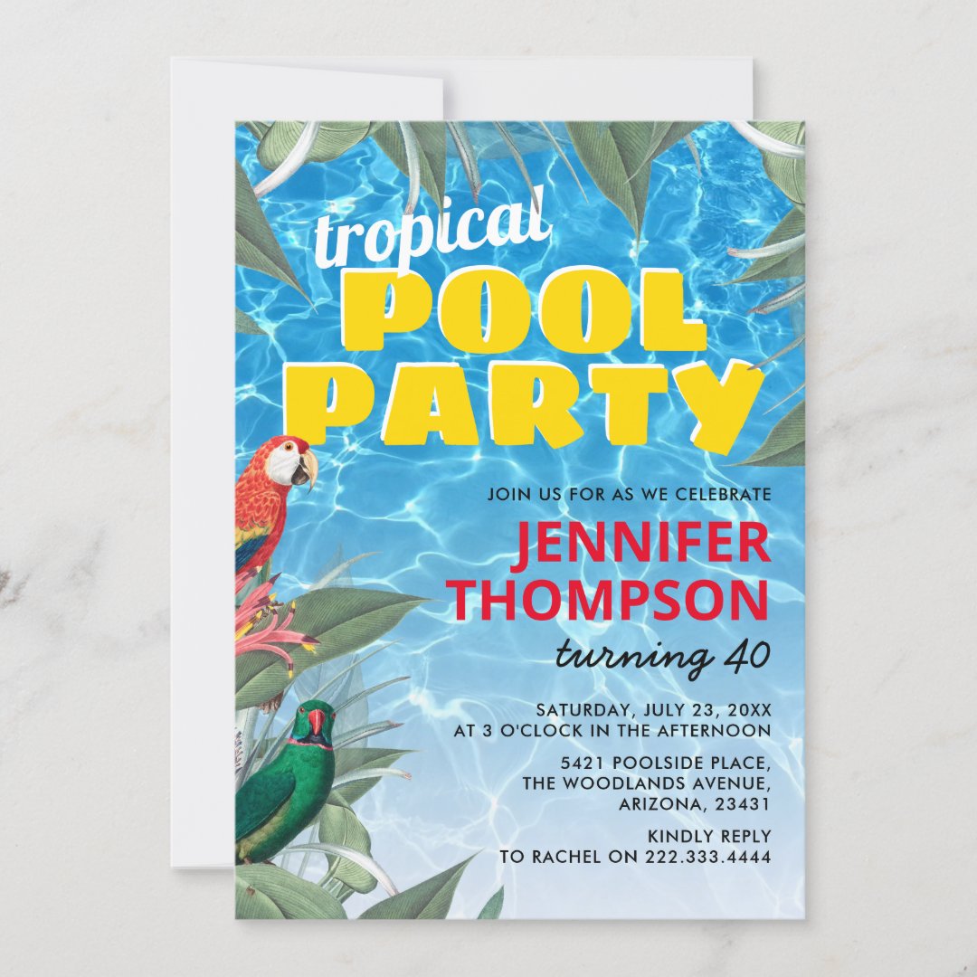 Tropical Pool Birthday Party Invitation | Zazzle
