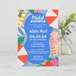 Tropical Pool Party Boho Bridal Shower Invitation | Zazzle