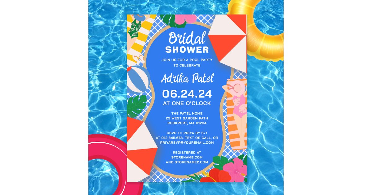 Tropical Pool Party Boho Bridal Shower Invitation | Zazzle