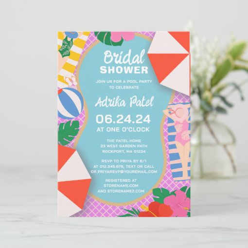 Tropical Pool Party Boho Bridal Shower Invitation | Zazzle