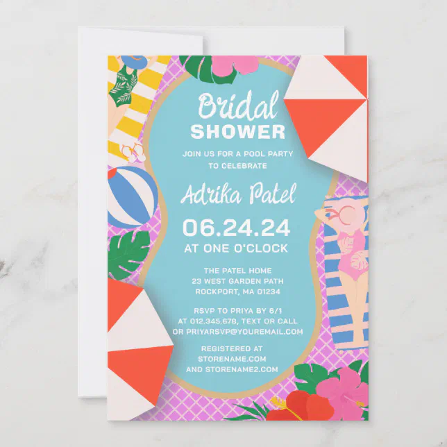 Tropical Pool Party Boho Bridal Shower Invitation | Zazzle