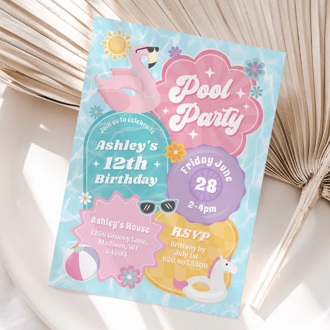 Tropical Pool Party Retro Summer Birthday Party Invitation | Zazzle