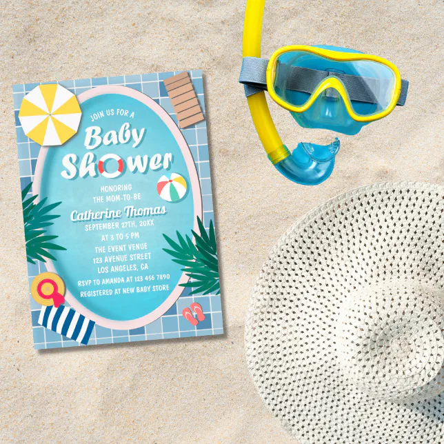 Tropical Pool Party Summer Baby Shower Invitation | Zazzle