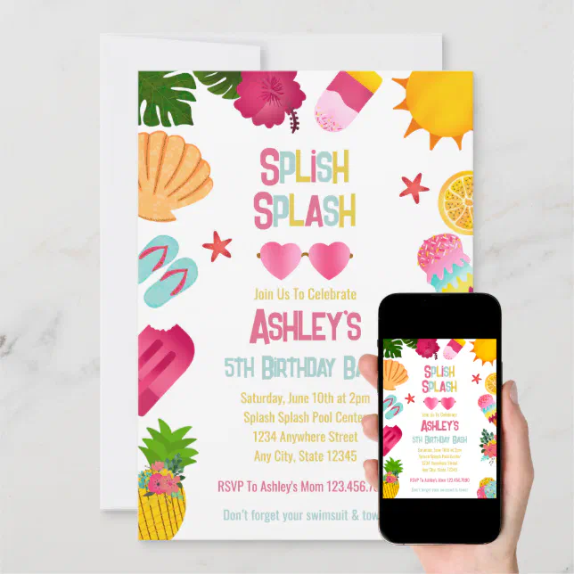 Tropical Pool Party Summer Pool Birthday Invitation | Zazzle