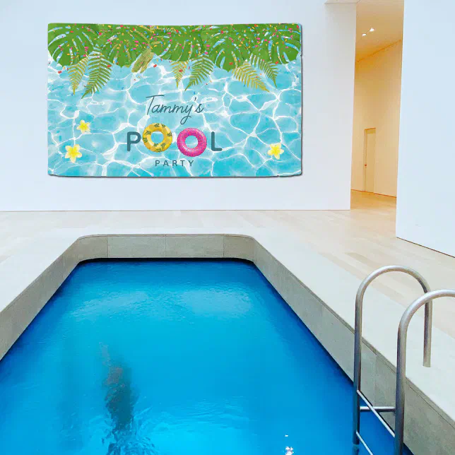 Tropical Pool Party Swimming Pool Birthday Banner | Zazzle