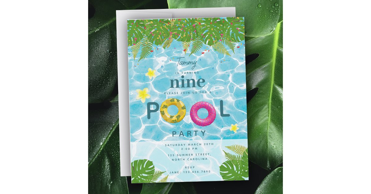 Tropical Pool Party Swimming Pool Birthday Invitation | Zazzle