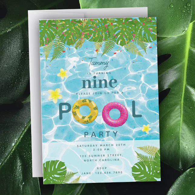 Tropical Pool Party Swimming Pool Birthday Invitation | Zazzle