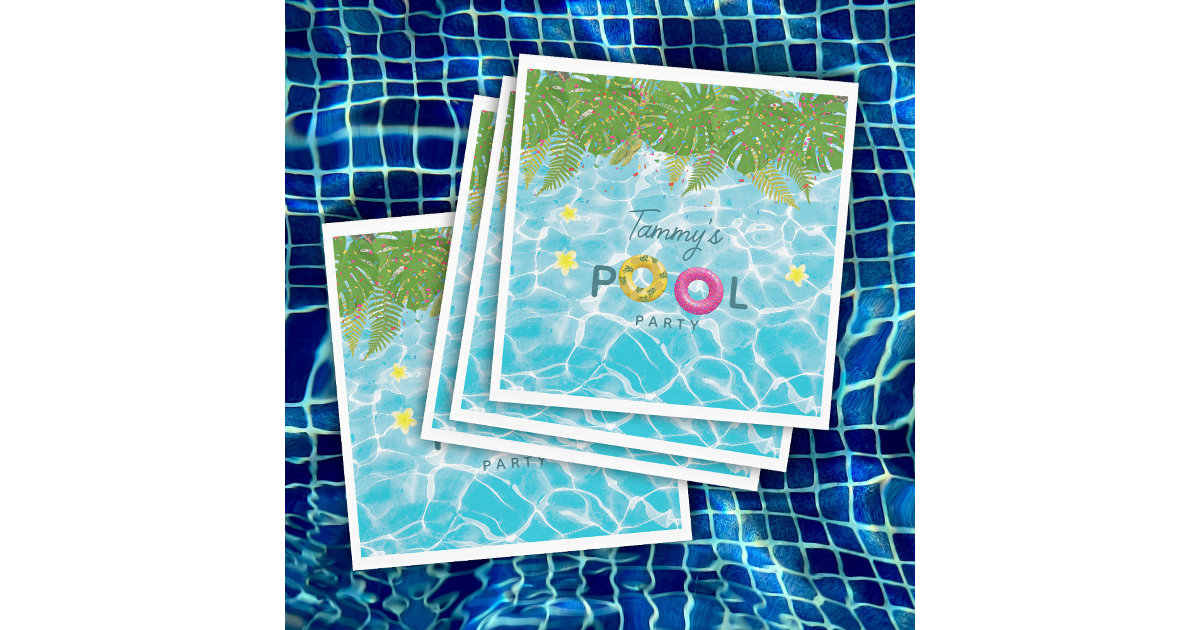 Tropical Pool Party Swimming Pool Birthday Napkins | Zazzle