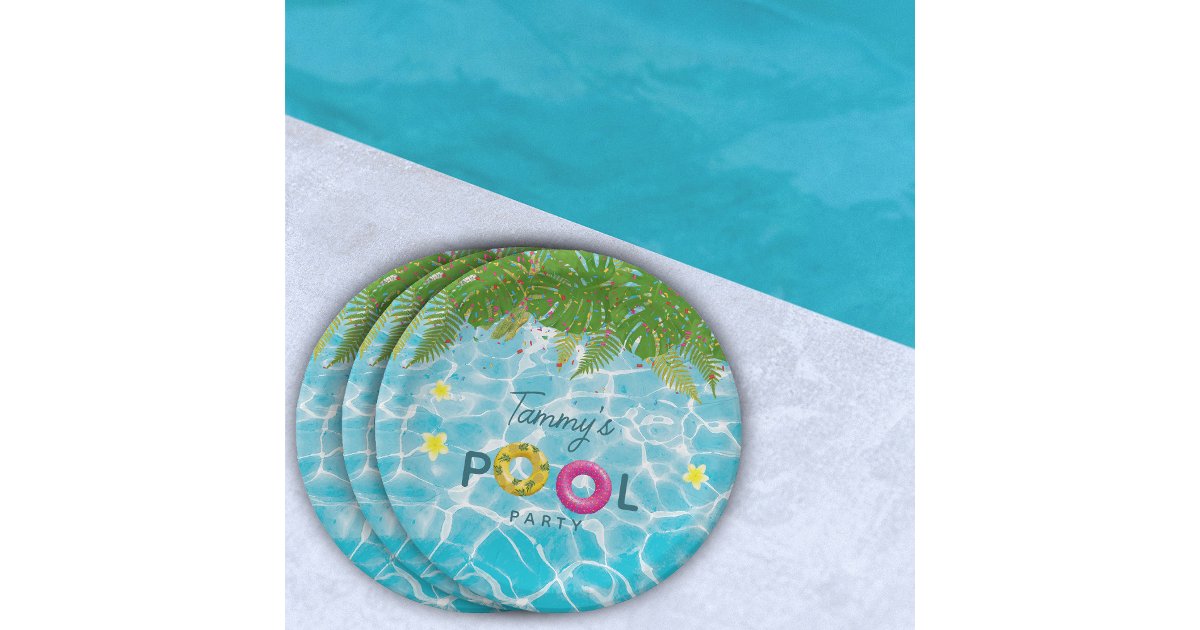 Tropical Pool Party Swimming Pool Birthday Paper Plates | Zazzle